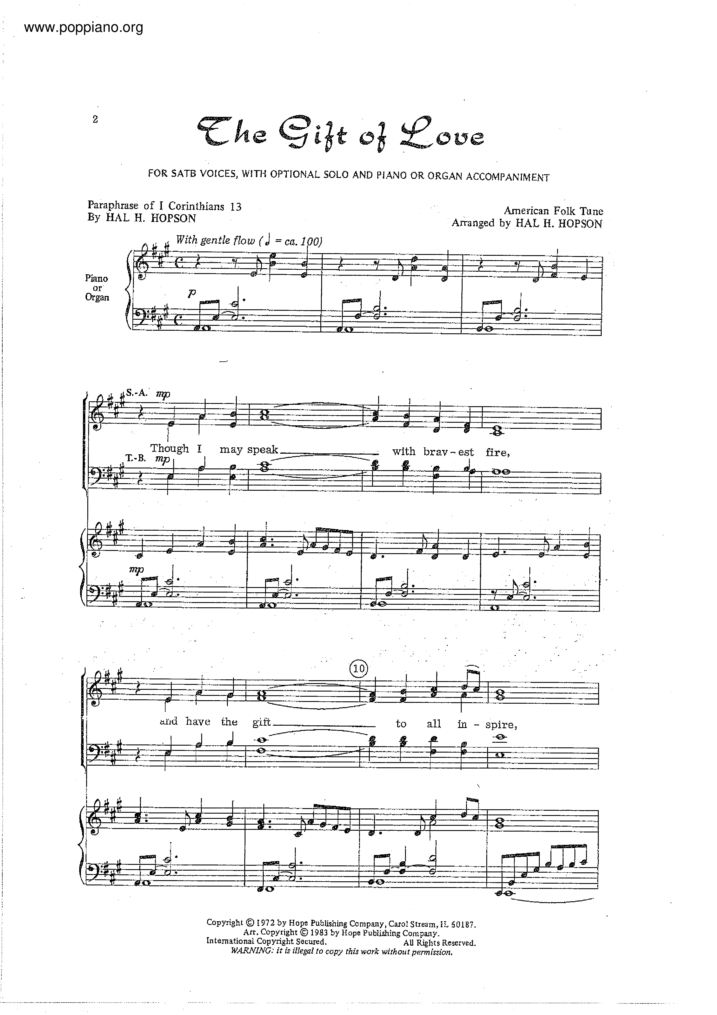 Spiritual-The Gift Of Love Sheet Music pdf, - Free Score Download ★