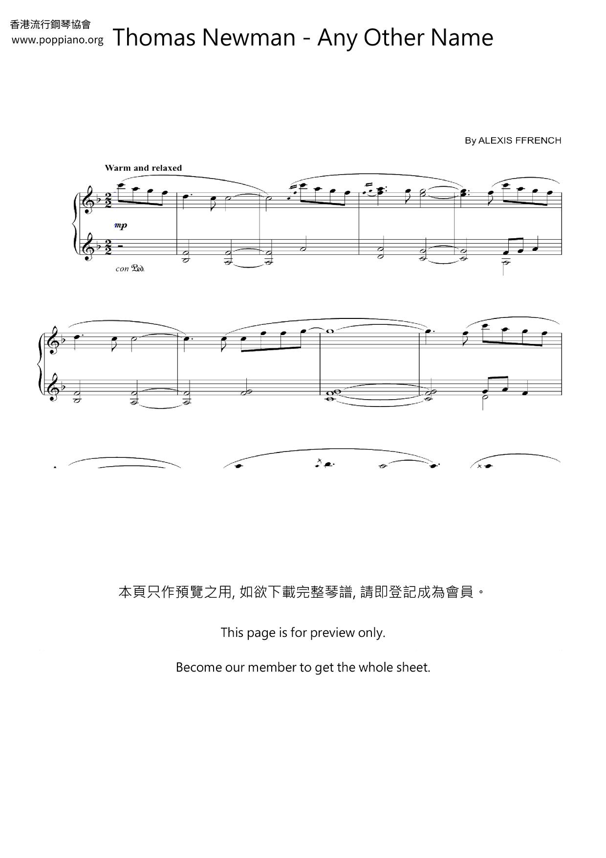 Thomas Newman Any Other Name Sheet Music Pdf Free Score Download Thomas Newman Any Other Name Sheet Music Pdf Free Score Download