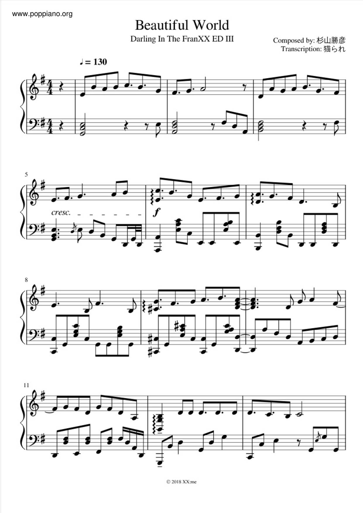 Darling In The FranXX ED III-Beautiful World Sheet Music pdf, - Free ...