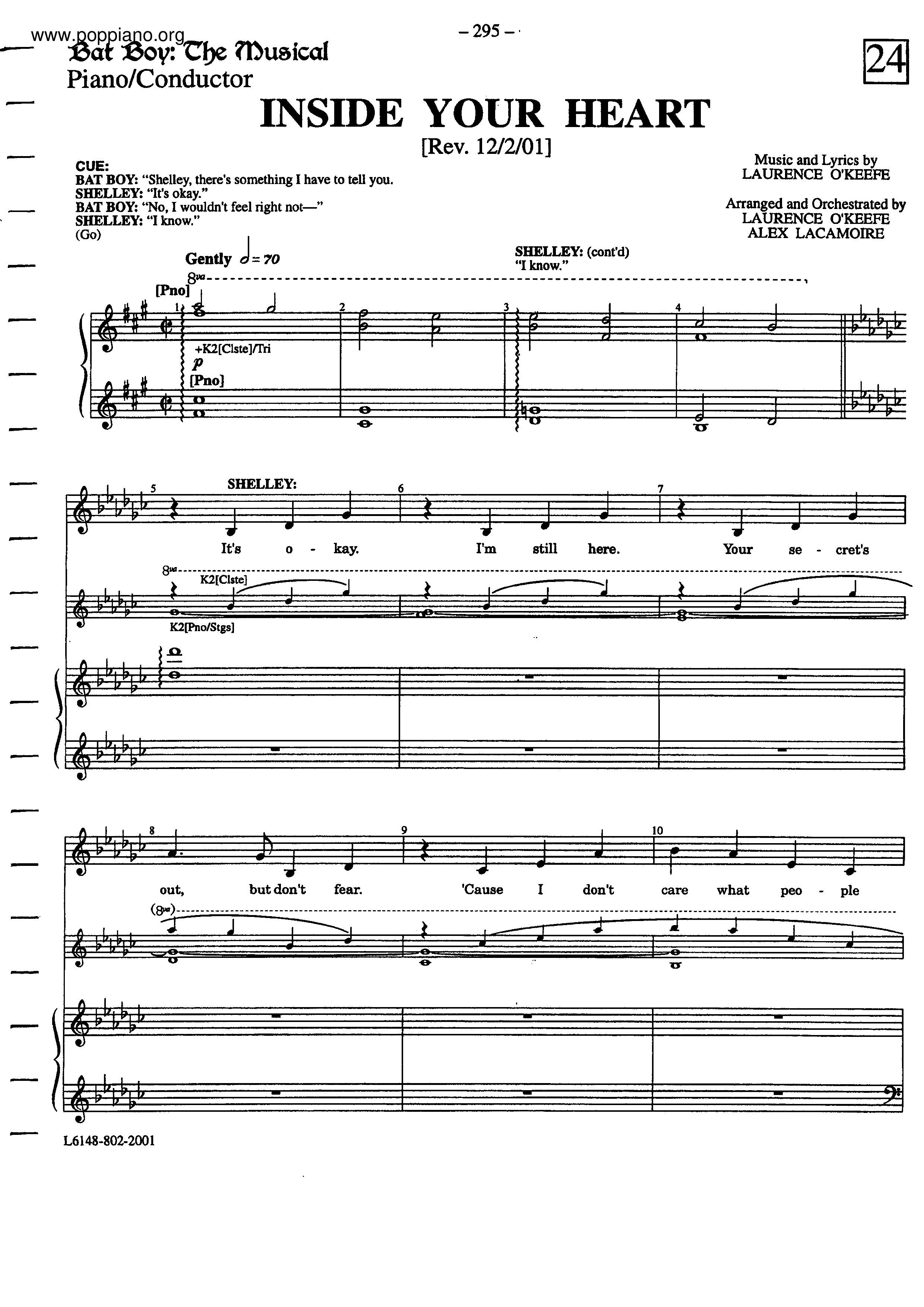 Bat Boy The Musical-Inside Your Heart 琴譜pdf-香港流行鋼琴協會琴譜下載 ★