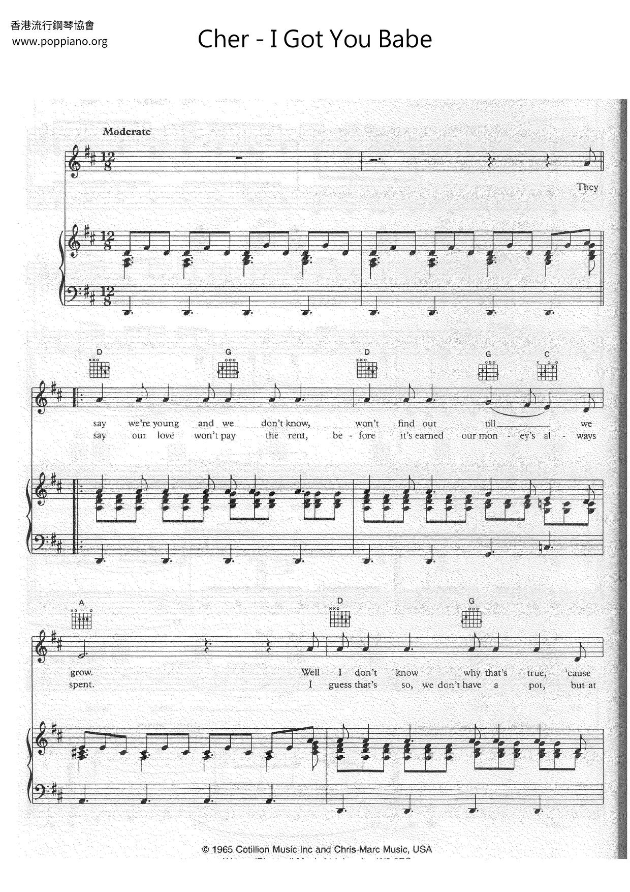 Cher I Got You Babe pdf POPPIANO ORG Cher I Got You Babe pdf POPPIANO ORG