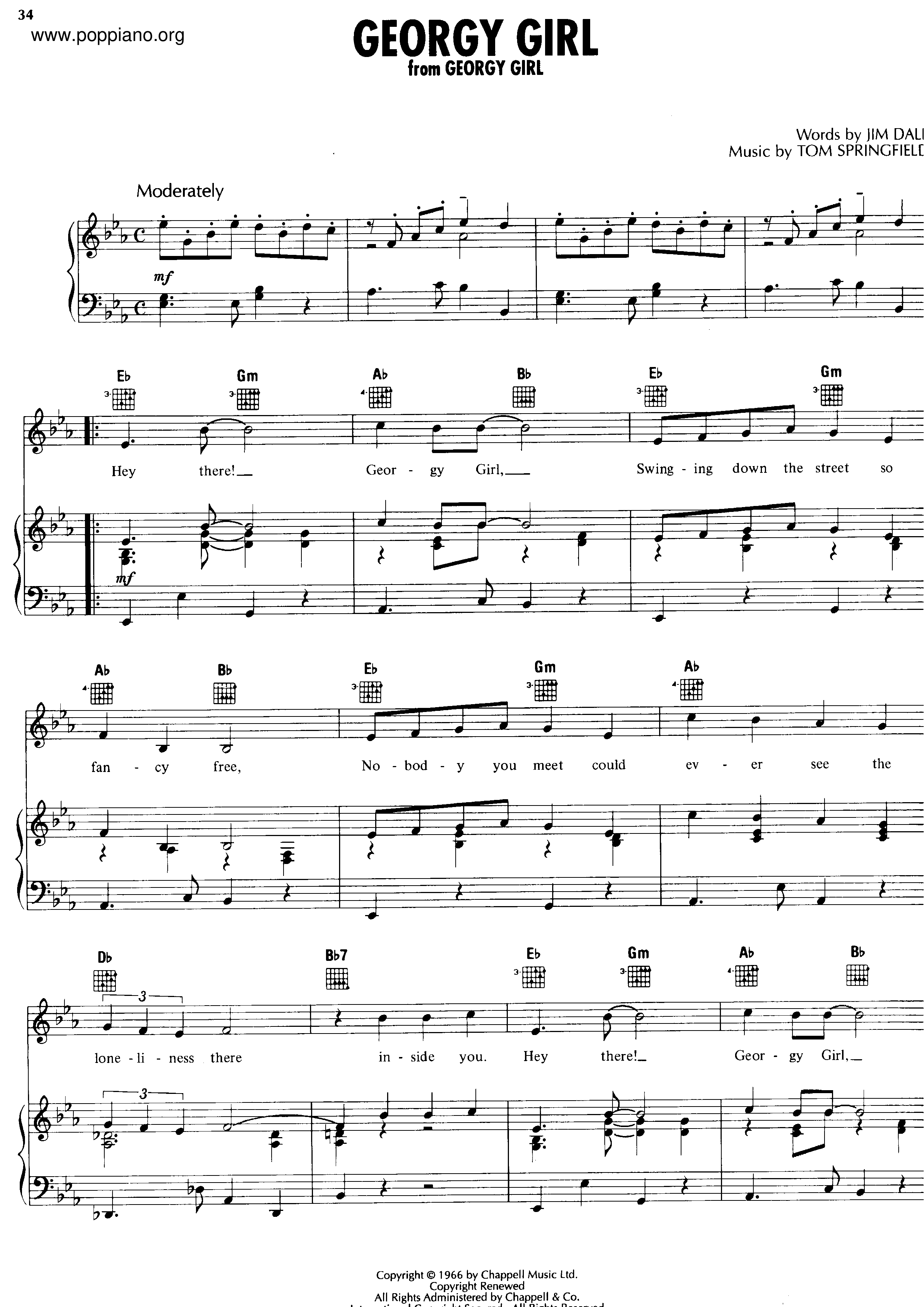 The Seekers-Georgy Girl 琴譜pdf-香港流行鋼琴協會琴譜下載 ★