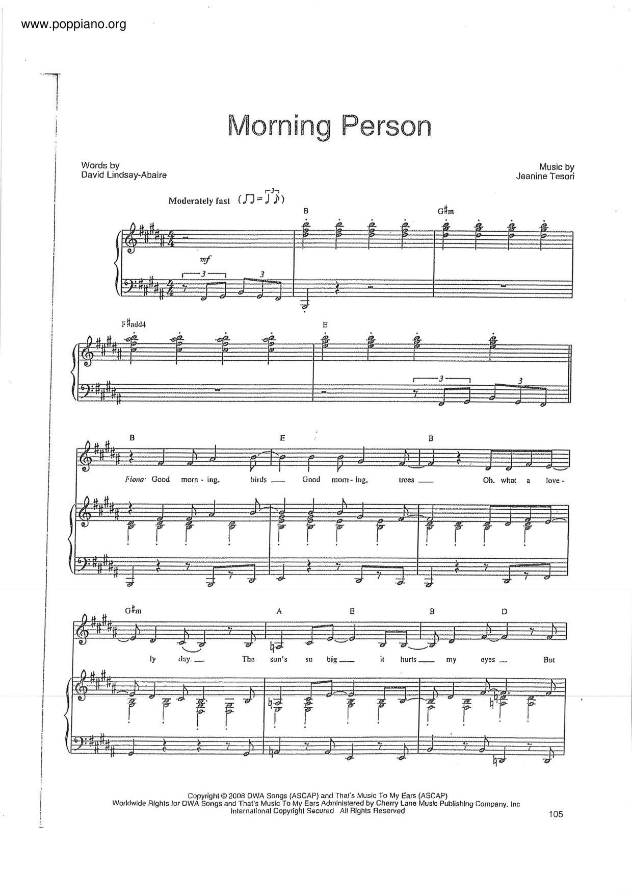 Sutton Foster-Morning Person 琴譜pdf-香港流行鋼琴協會琴譜下載 ★