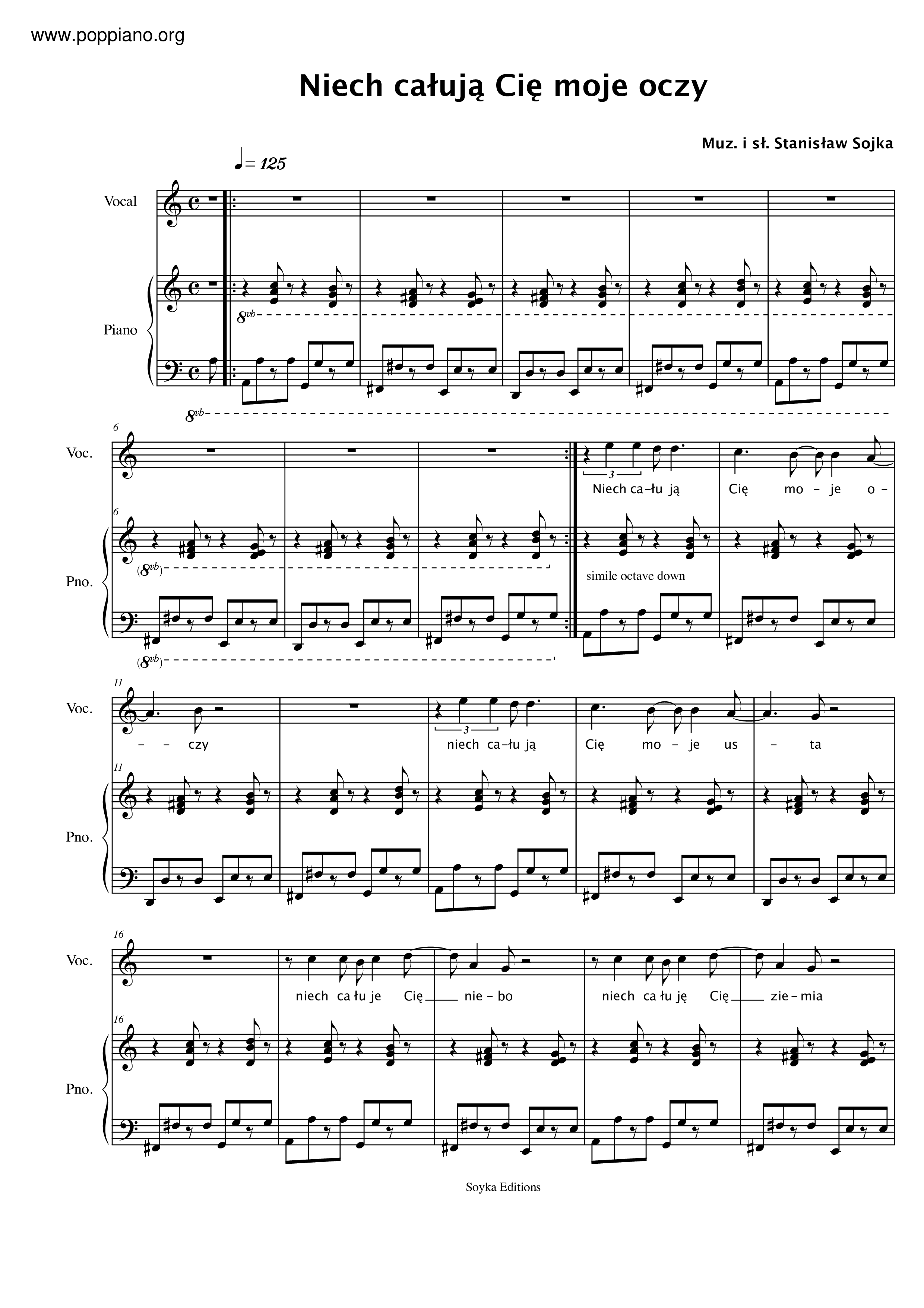 Stanisław Soyka-Niech całują Cię moje oczy Sheet Music pdf, - Free ...