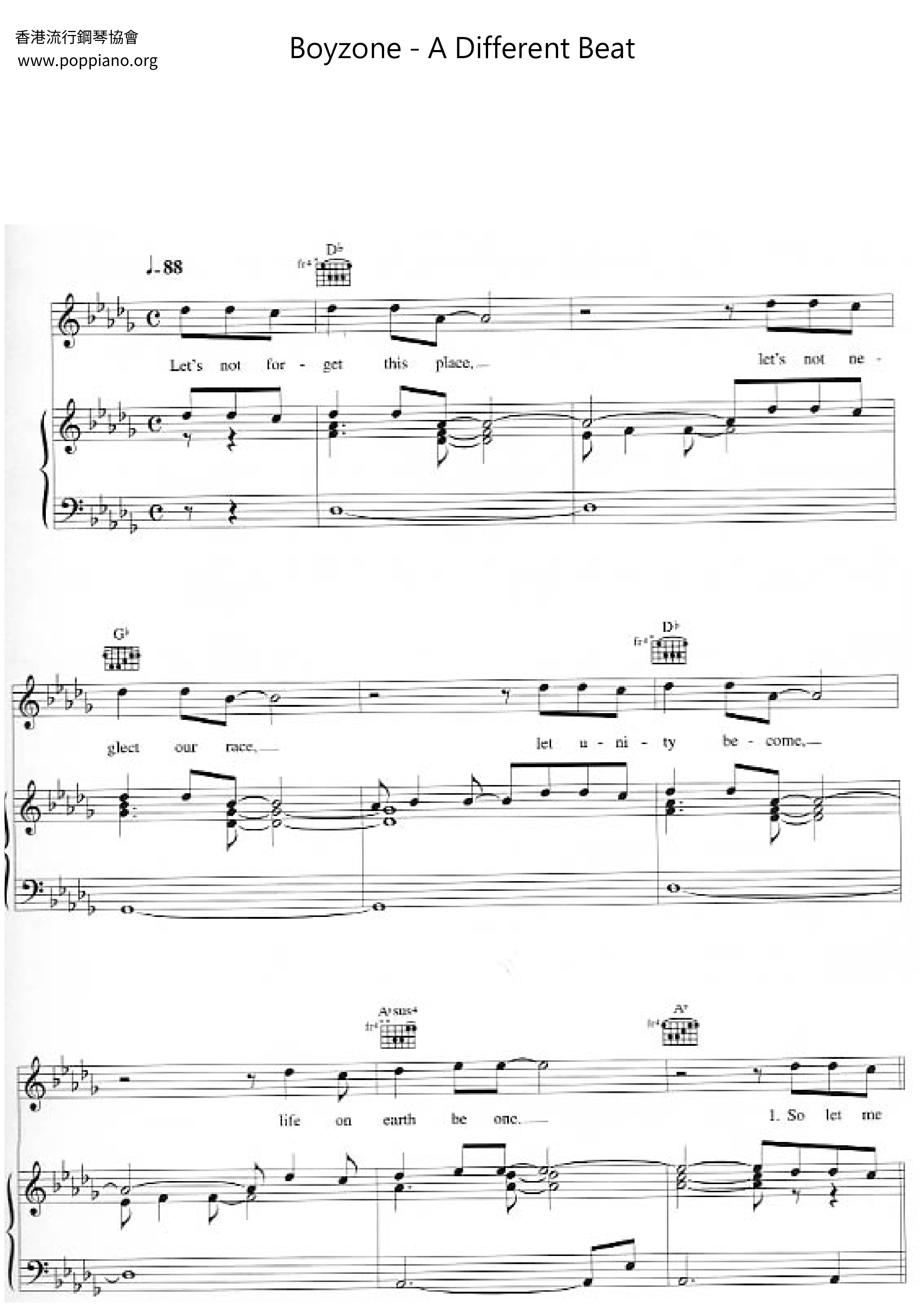 Boyzone-A Different Beat 琴譜pdf-香港流行鋼琴協會琴譜下載 ★