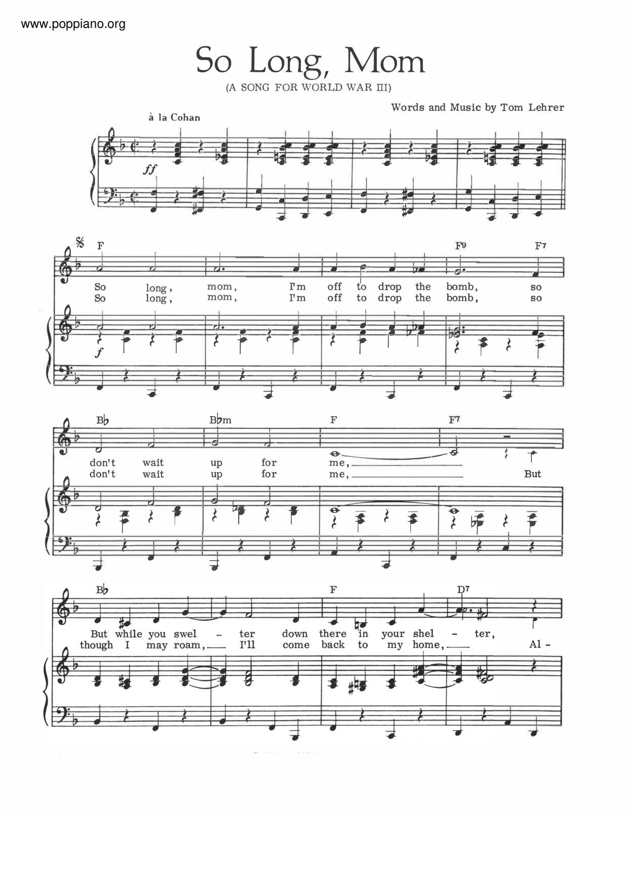 Stephen Swanson-So Long, Mom Sheet Music pdf, - Free Score Download ★