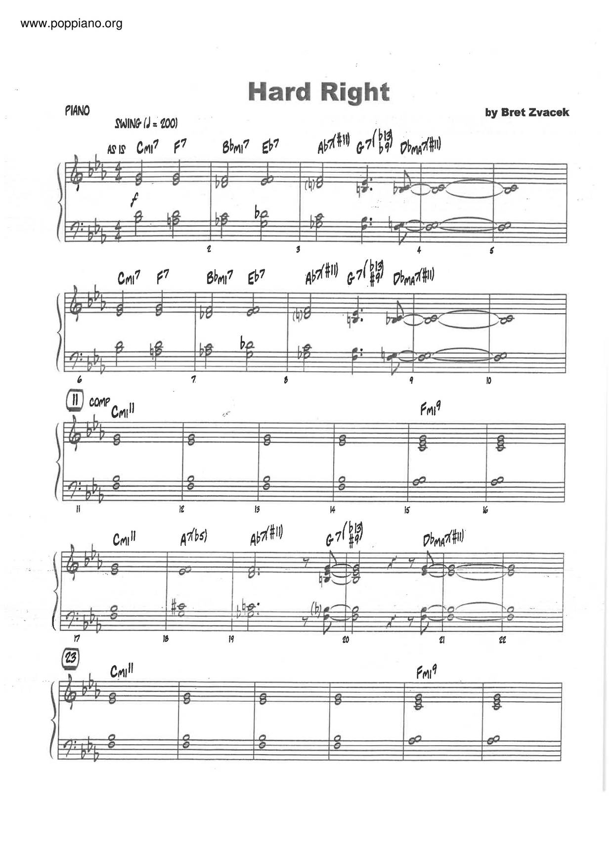Bret Zvacek-Hard Right Sheet Music pdf, - Free Score Download ★