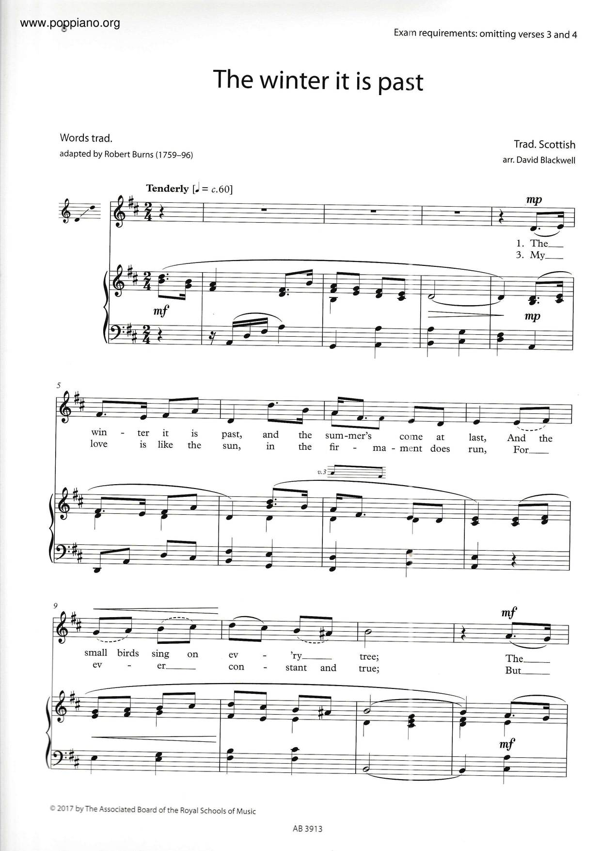Robert Burns-The Winter It Is Past Sheet Music pdf, - Free Score Download ★
