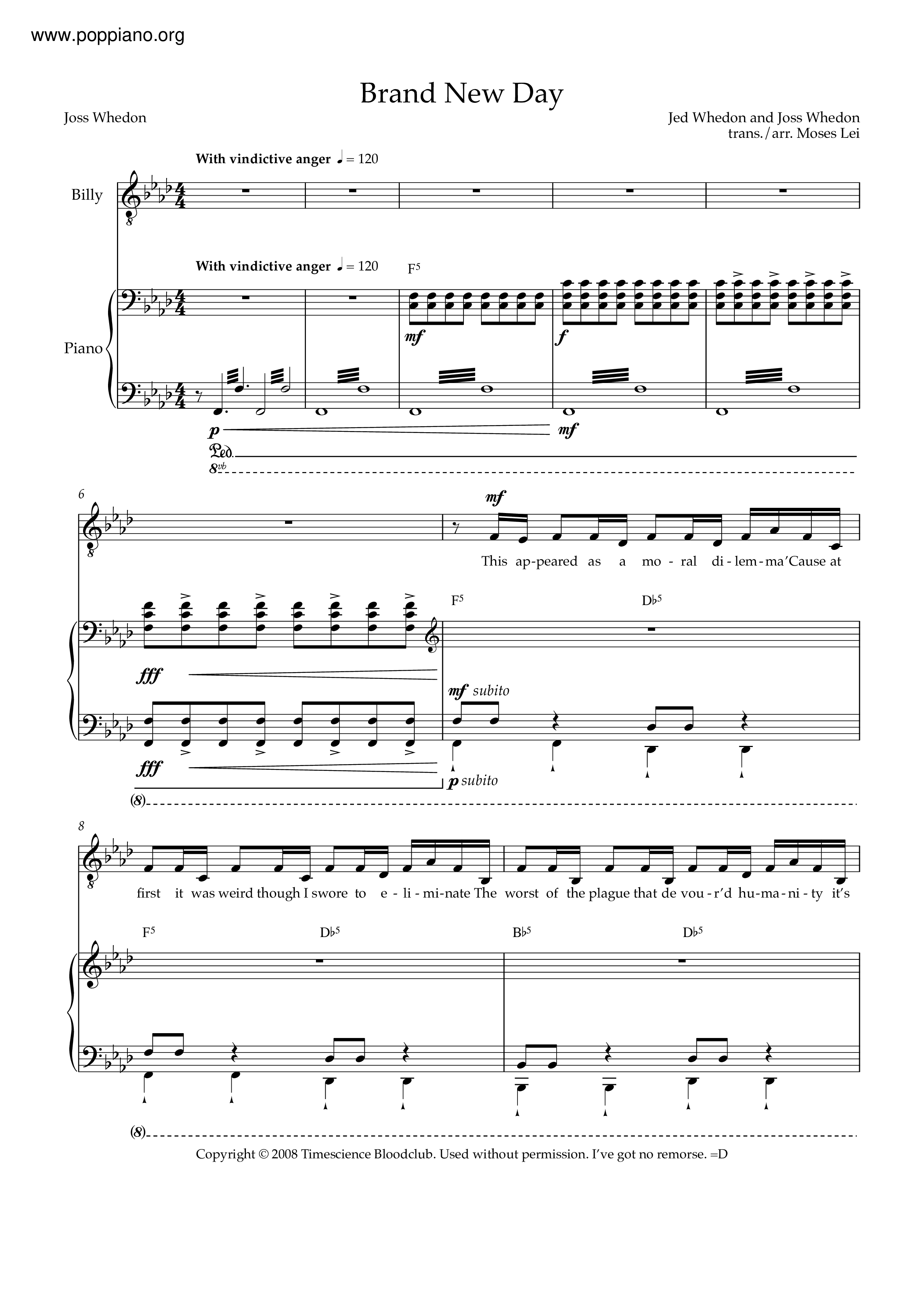 Jed Whedon And Joss Whedon-Brand New Day Sheet Music pdf, - Free Score ...