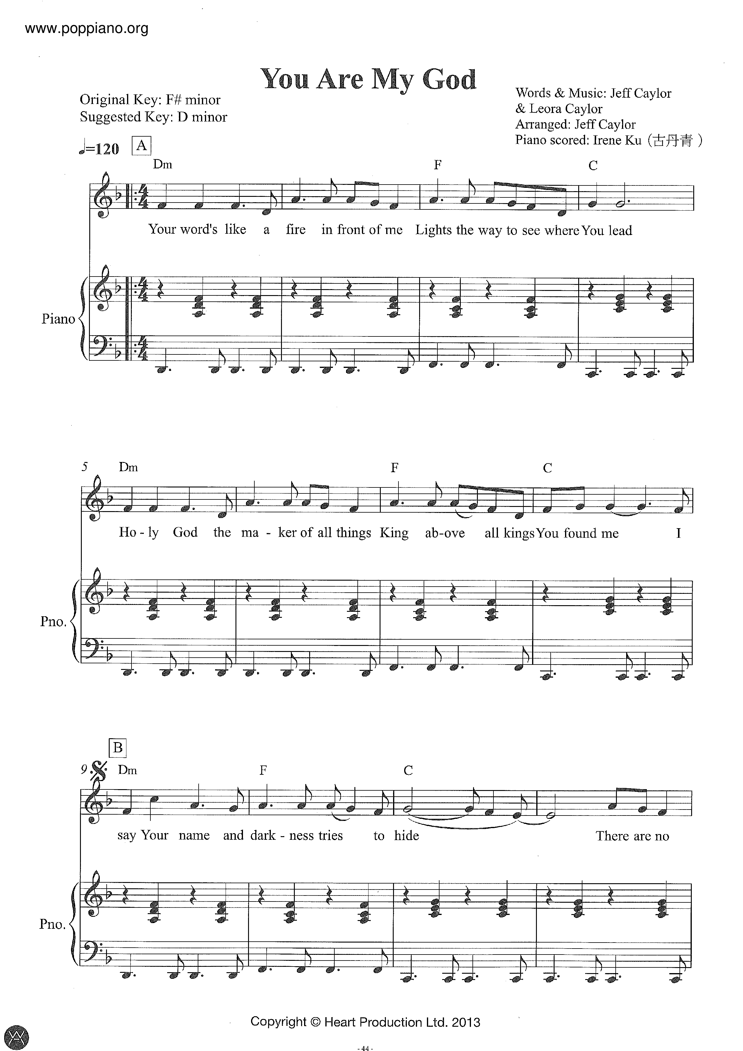 ★詩歌 - Yor Are My God ピアノ譜pdf- 香港ポップピアノ協会 無料PDF楽譜ダウンロード gakufu