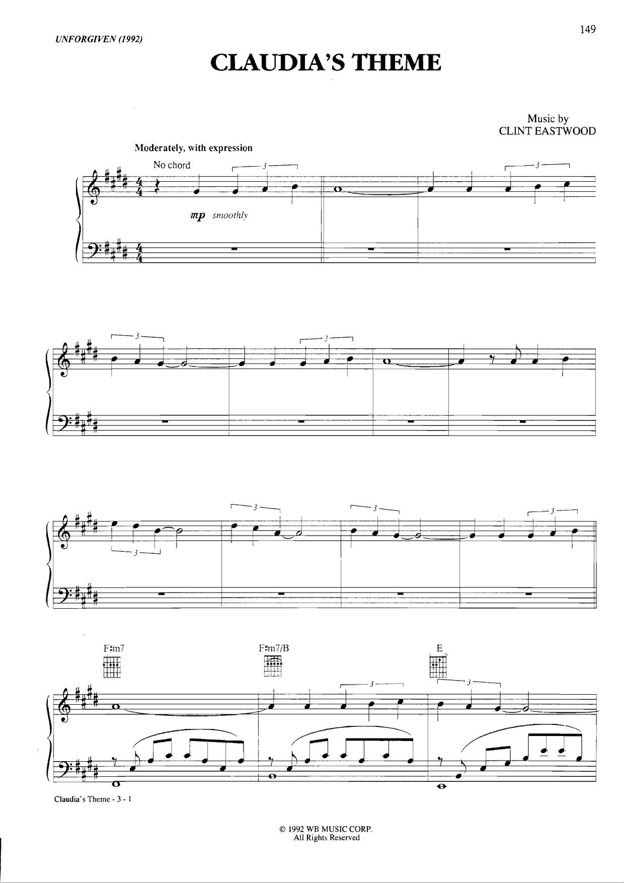 Movie Soundtrack-Uanforgiven - Claudia's Theme Sheet Music pdf, - Free ...