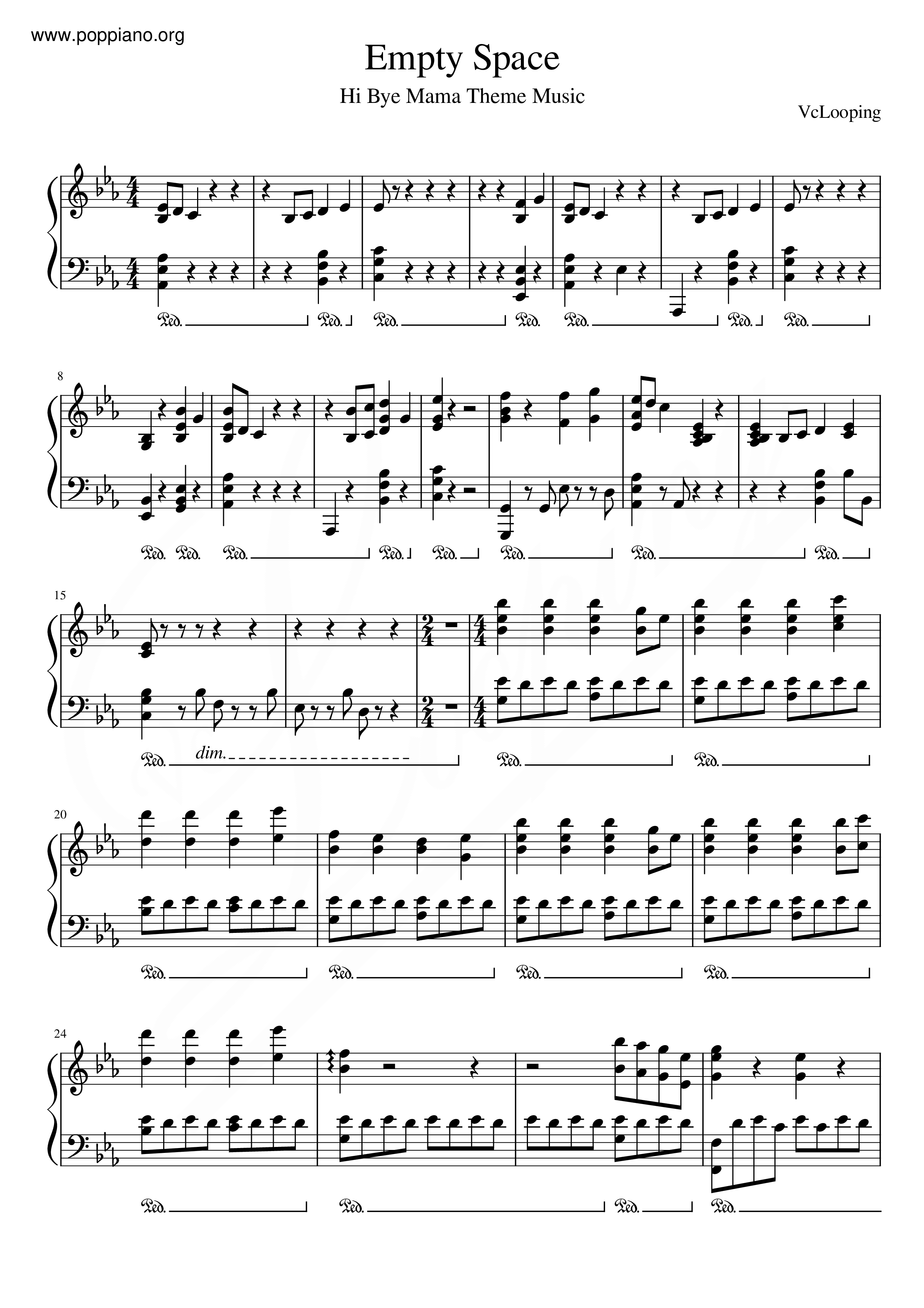 ★Hi Bye Mama OST - Empty Space ピアノ譜pdf- POPPIANO.ORG 無料PDF楽譜ダウンロード gakufu
