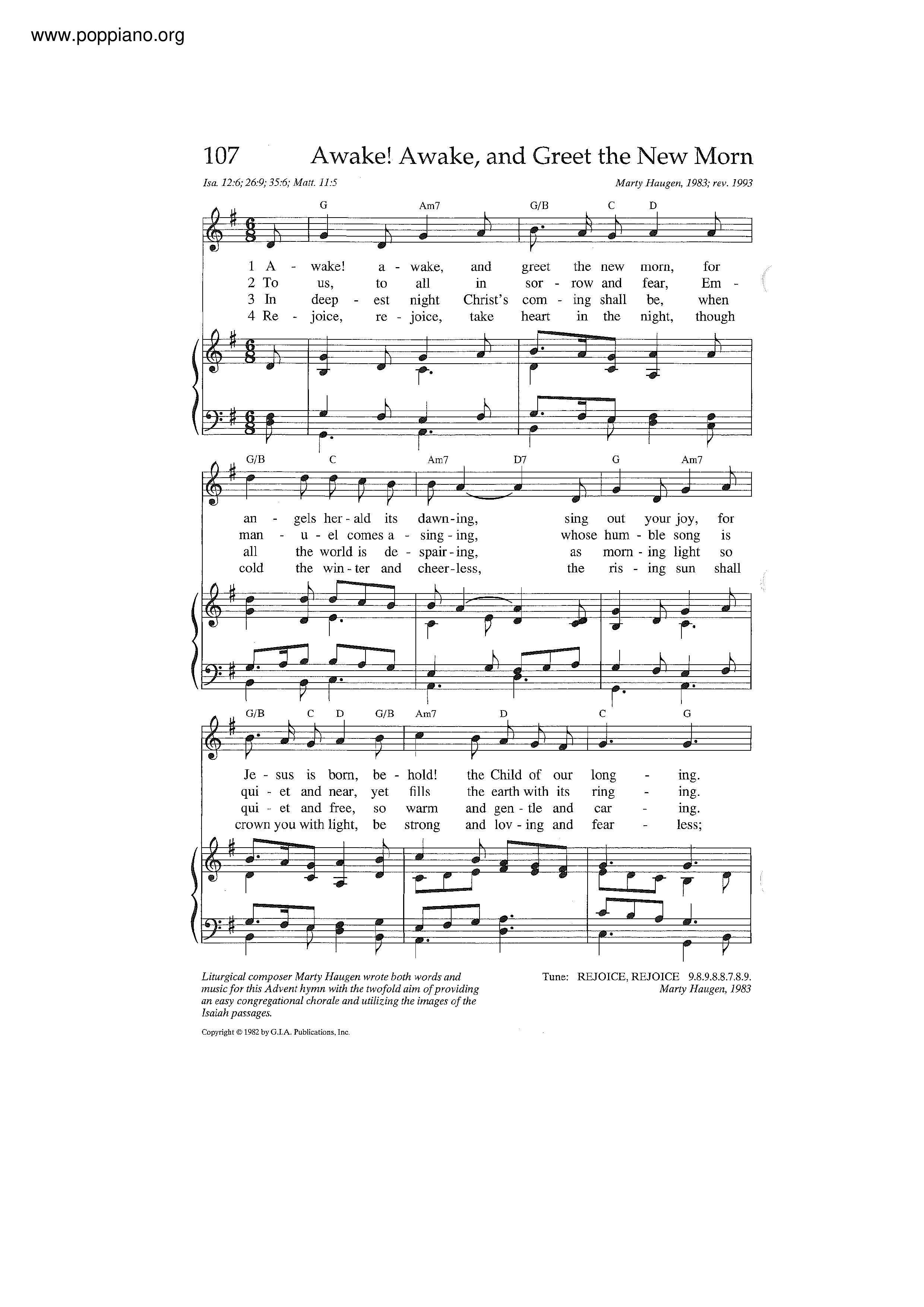 ★ 詩歌-Awake Awake And Greet The New Morn 琴譜pdf-香港流行鋼琴協會琴譜下載 ★