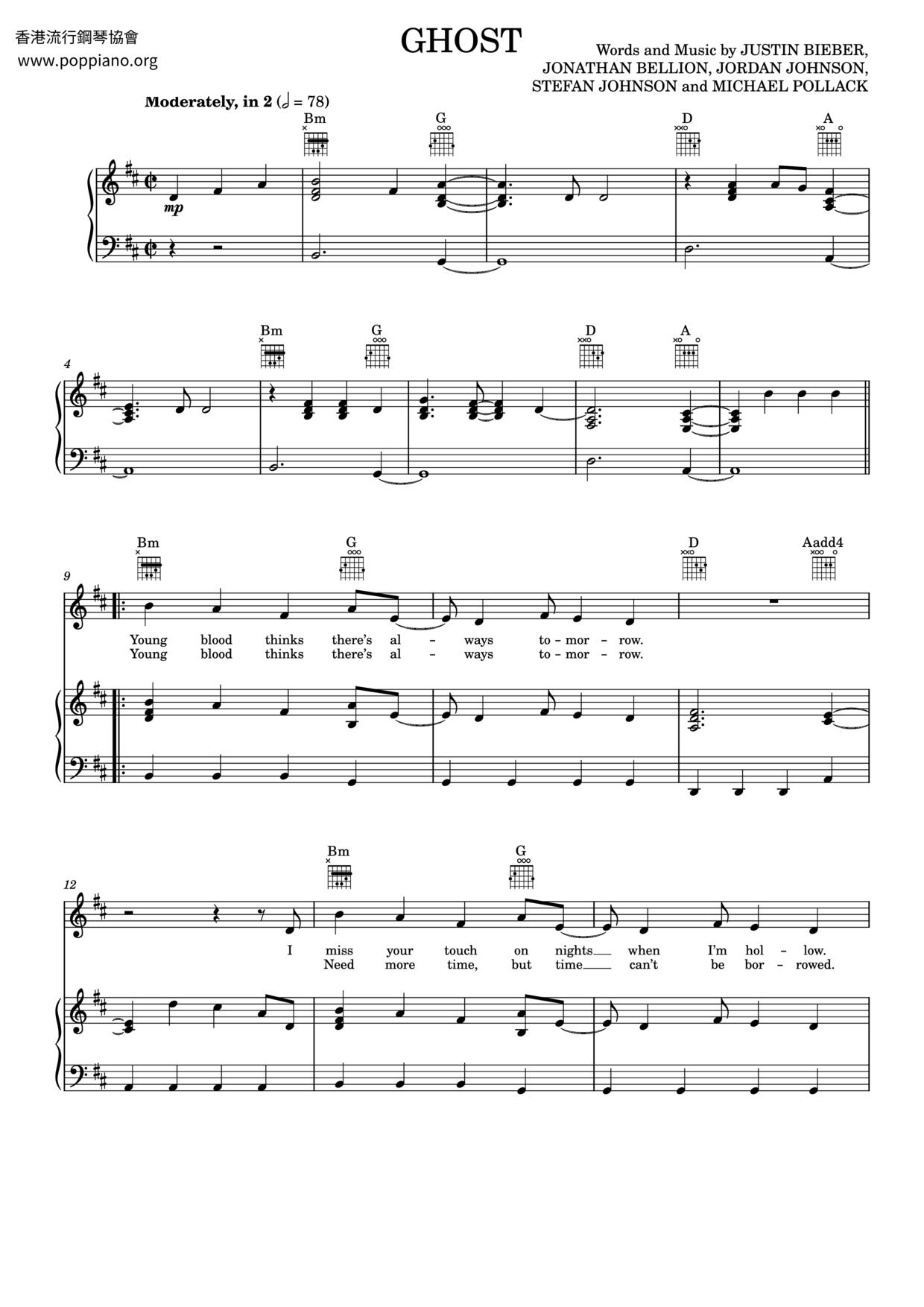 Justin Bieber-Ghost Sheet Music pdf, -星街すいせい 楽譜 - Free Score Download ★