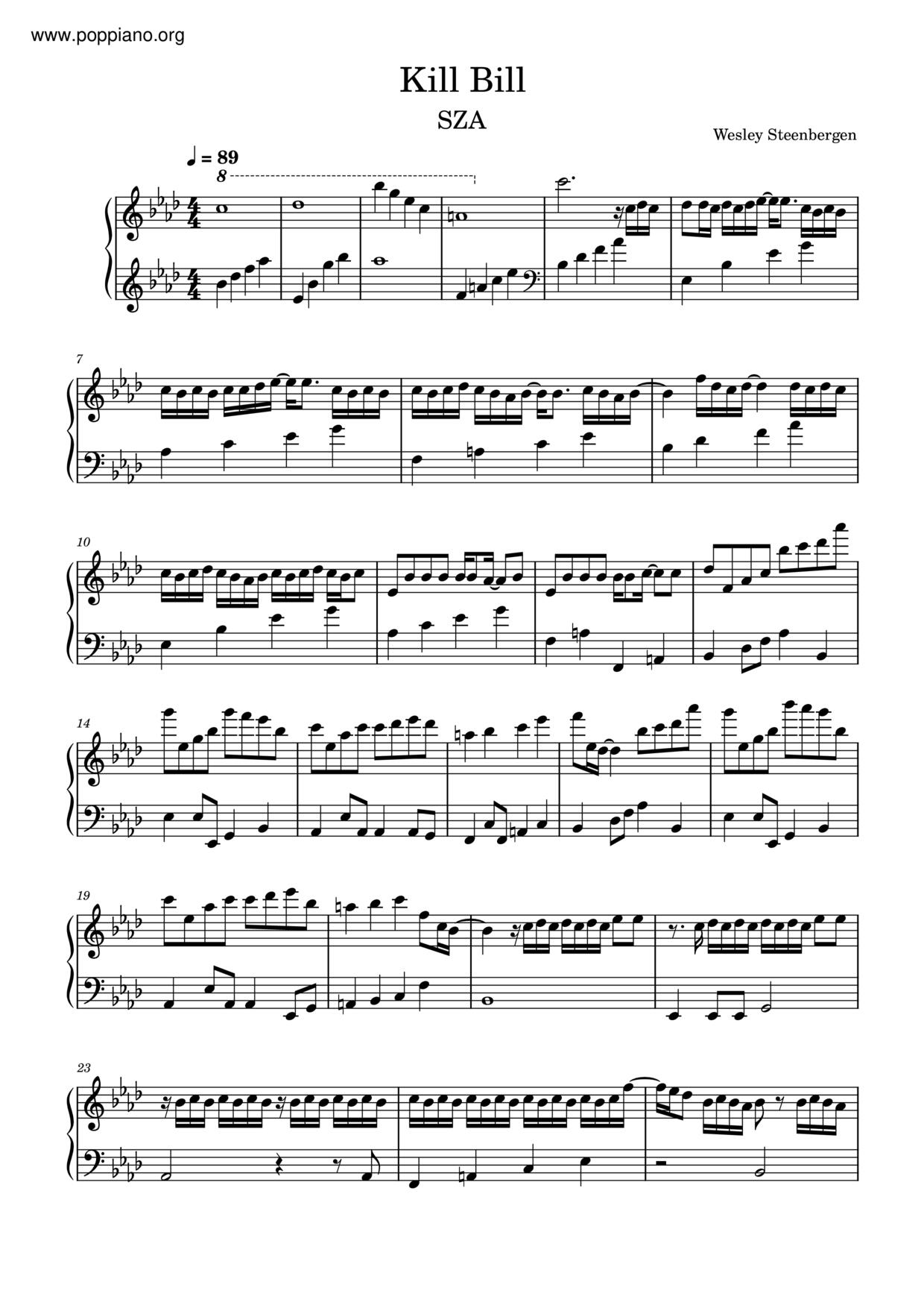 Sza Kill Bill Sheet Music Pdf Free Score Download ★