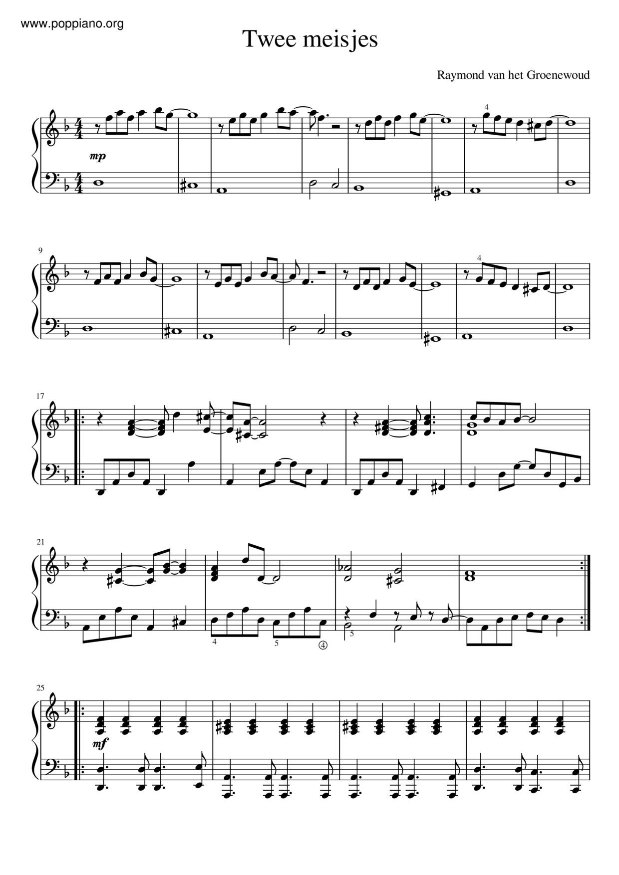 Raymond Van Het Groenewoud-Twee meisjes Sheet Music pdf, - Free Score ...