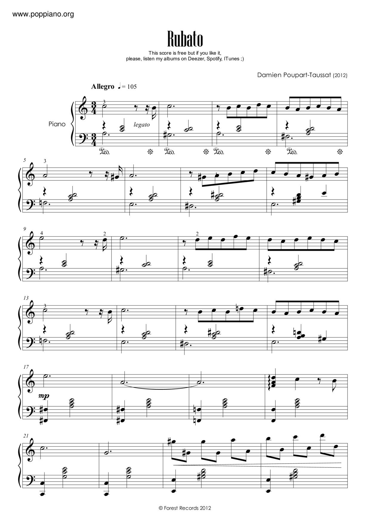 Damien Poupart-Taussat-Rubato Sheet Music pdf, - Free Score Download ★