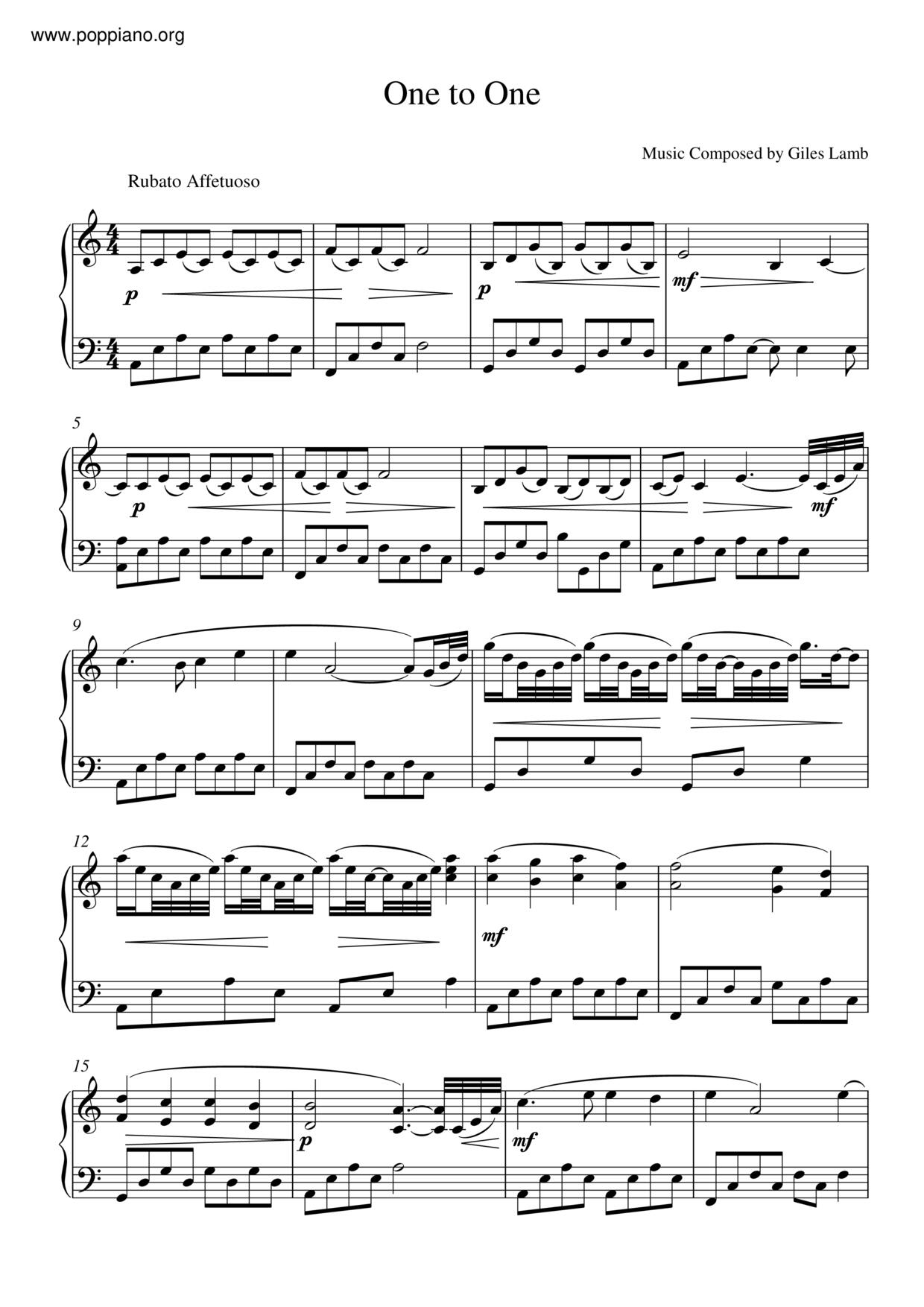 Giles Lamb-One To One Sheet Music pdf, - Free Score Download ★