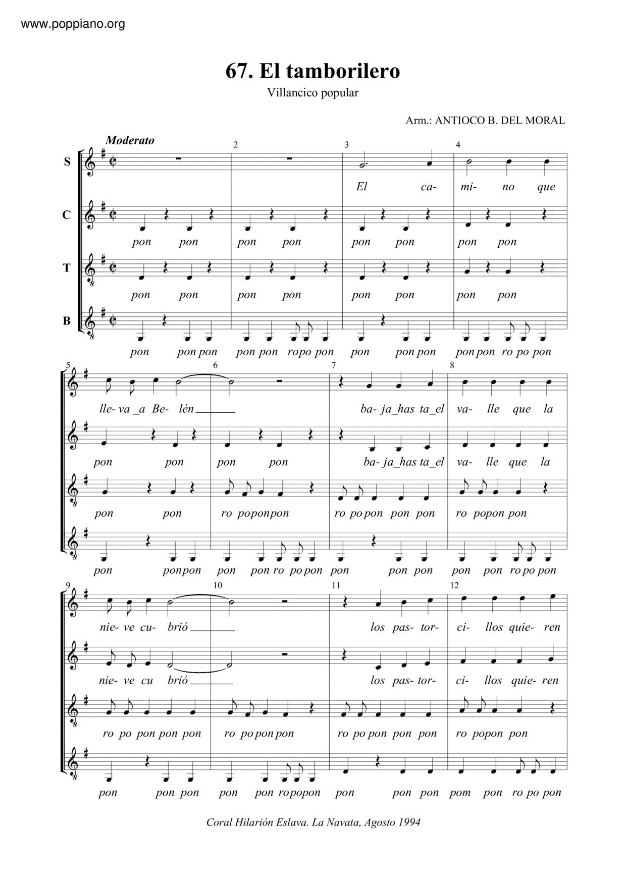 Harry Simeone-El Tamborilero Sheet Music pdf, - Free Score Download ★