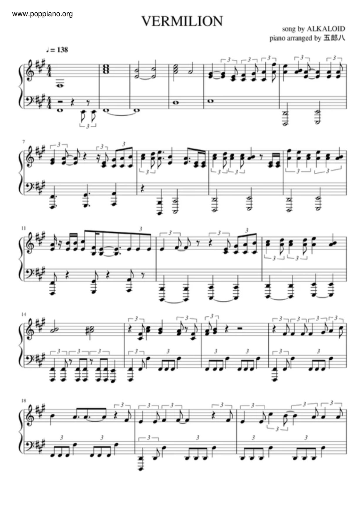 ★ALKALOID - Vermilion ピアノ譜pdf- POPPIANO.ORG 無料PDF楽譜ダウンロード gakufu