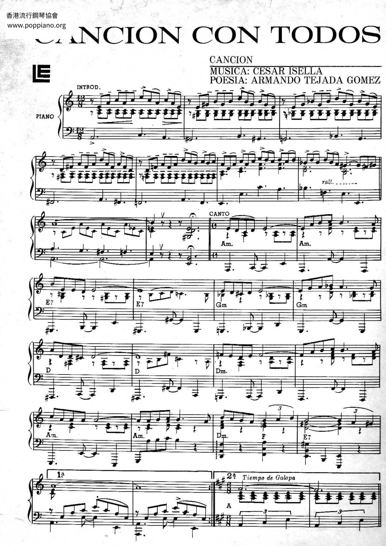 Cesar Isella-Cancion Con Todos Sheet Music pdf, - Free Score Download ★