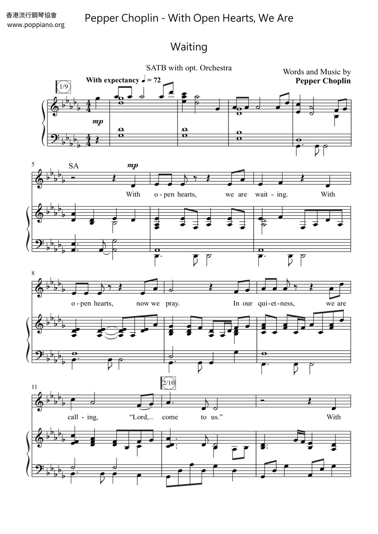 Pepper Choplin-With Open Hearts, We Are Waiting Sheet Music pdf, - Free ...