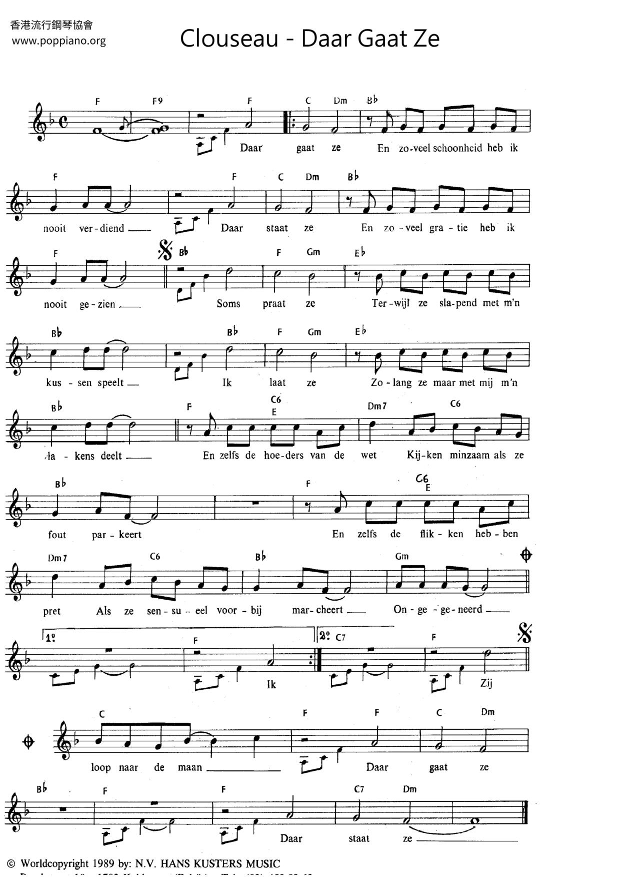 Clouseau-Daar Gaat Ze Sheet Music pdf, - Free Score Download ★