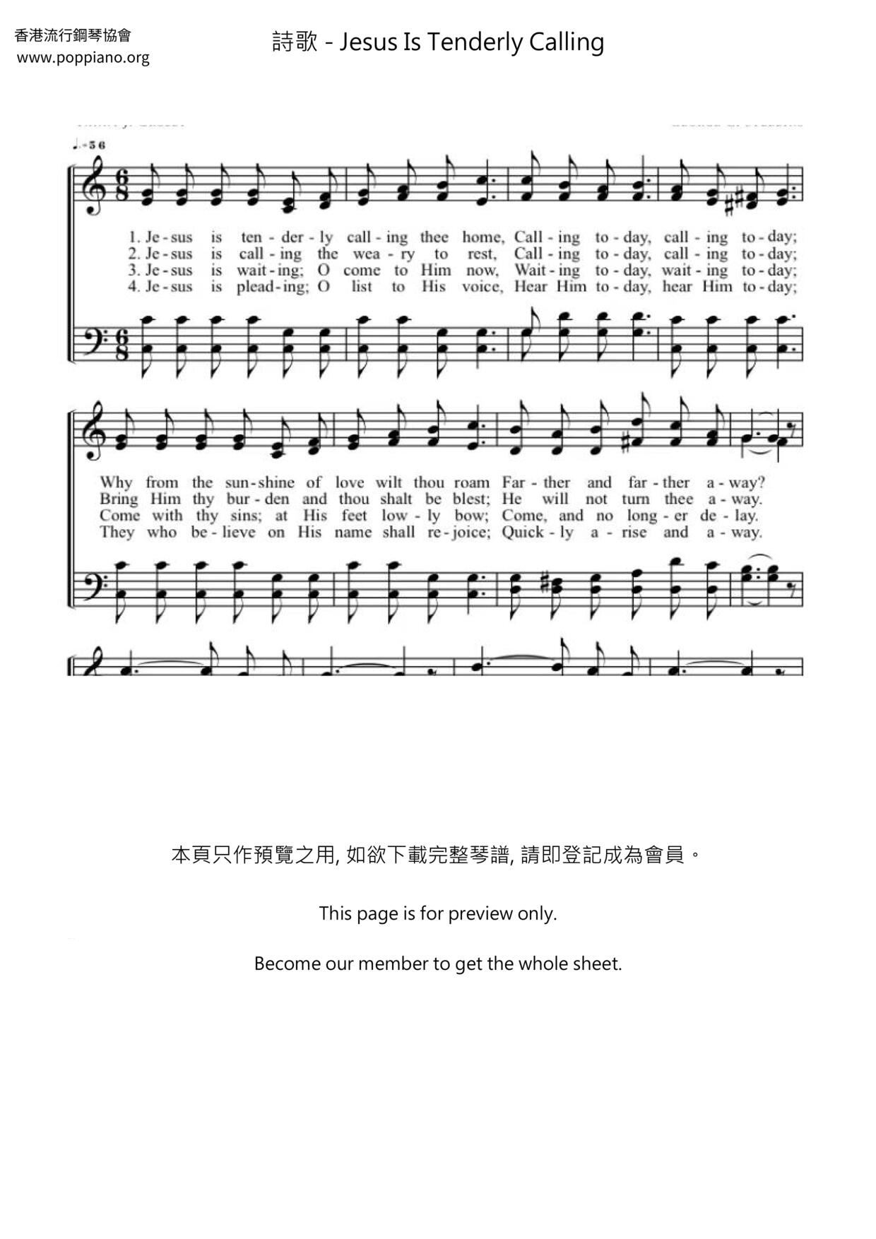 Spiritual-Jesus Is Tenderly Calling Sheet Music pdf, - Free Score ...