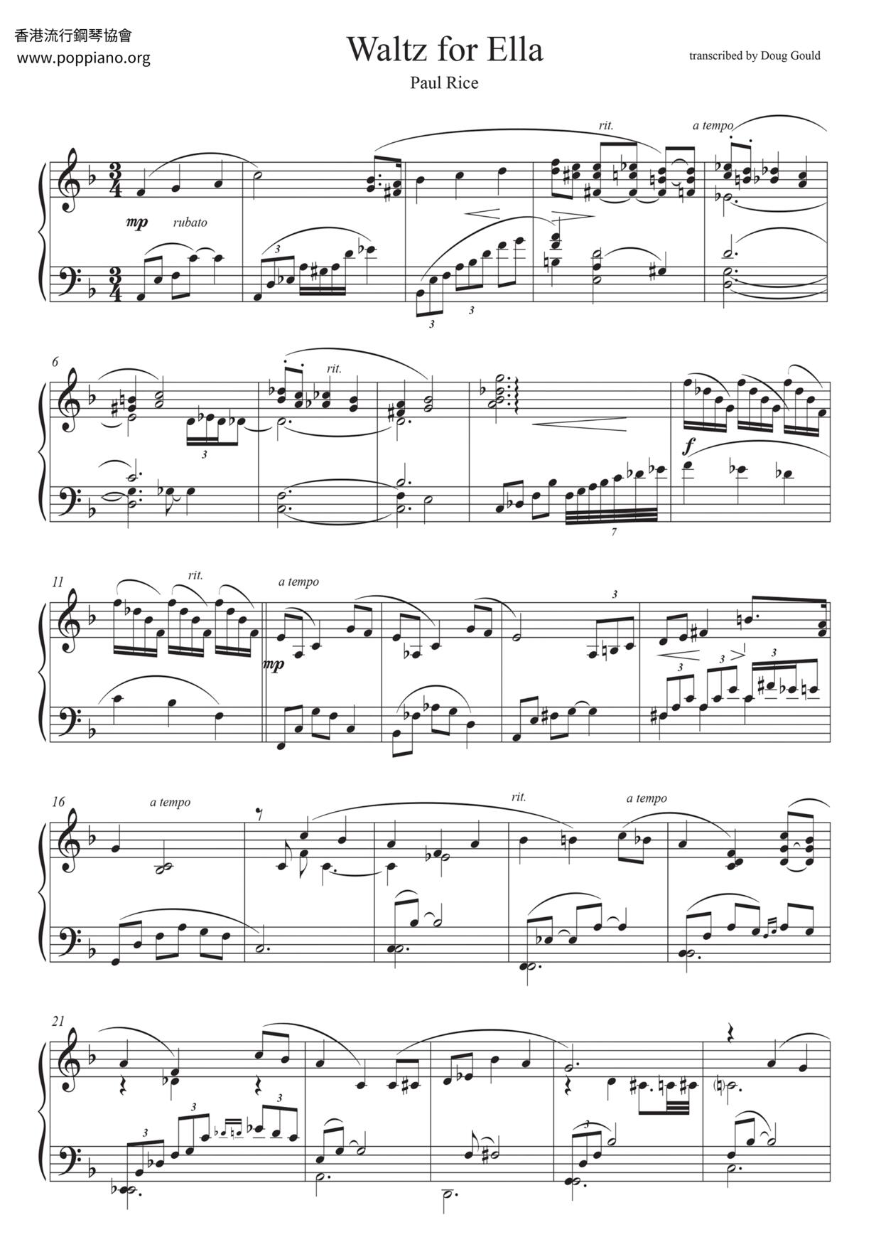 Paul Rice-Waltz For Ella Sheet Music pdf, - Free Score Download ★