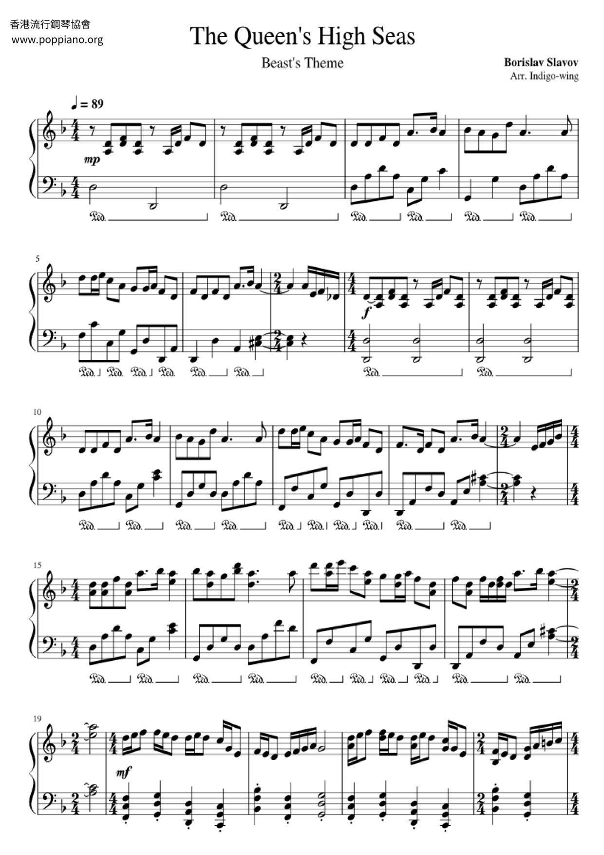 Borislav Slavov-The Queen's High Seas - Beast's Theme 琴譜pdf-香港流行鋼琴協會琴譜下載 ★