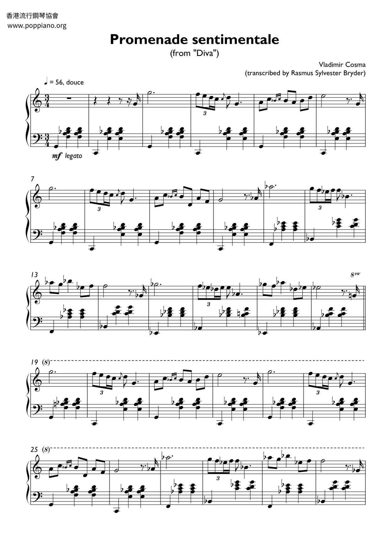 ★Vladimir Cosma - Sentimental Walk / Promenade Sentimentale ピアノ譜pdf- 香港 ...
