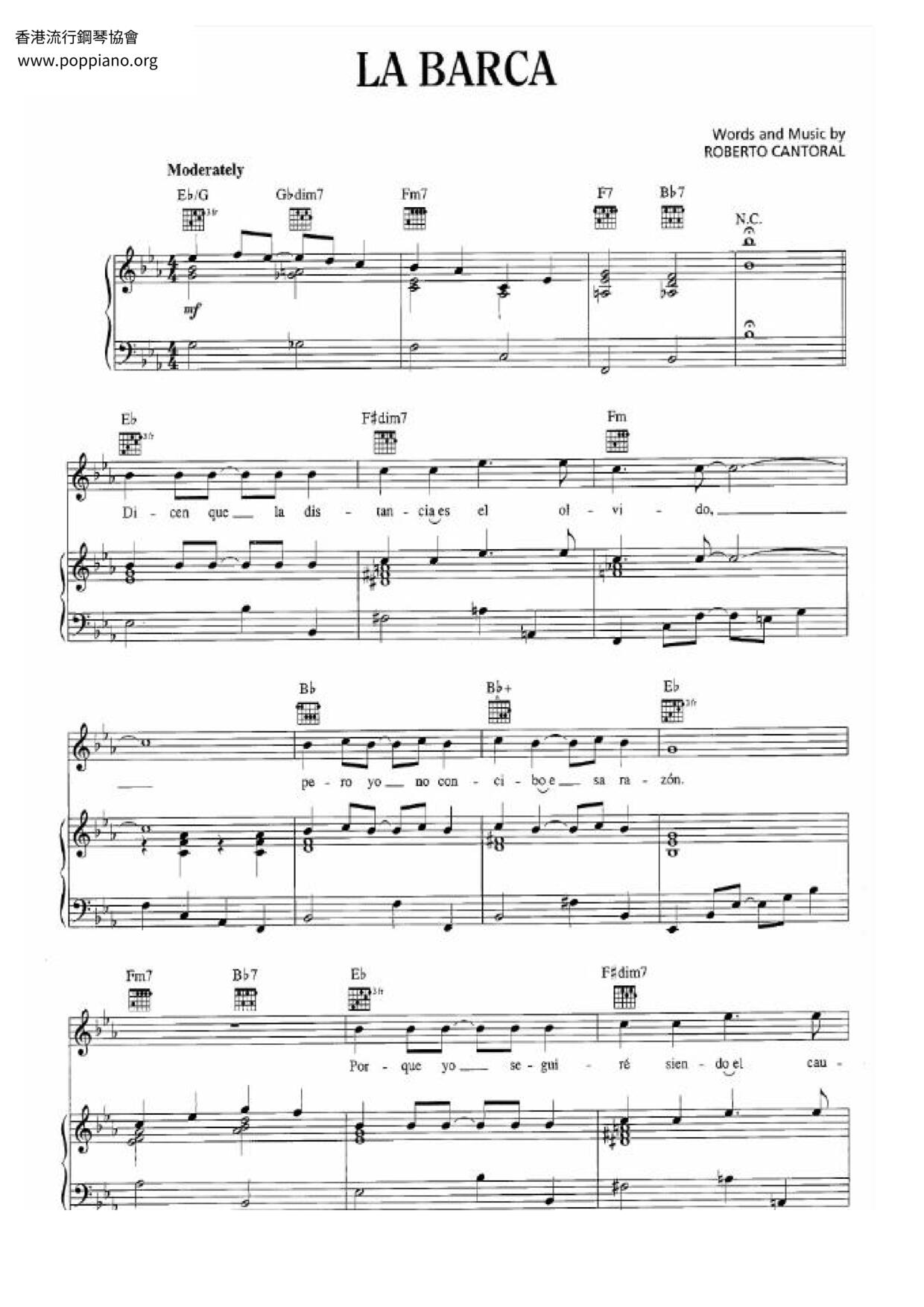 Trío Los Panchos-La Barca 琴譜pdf-香港流行鋼琴協會琴譜下載 ★