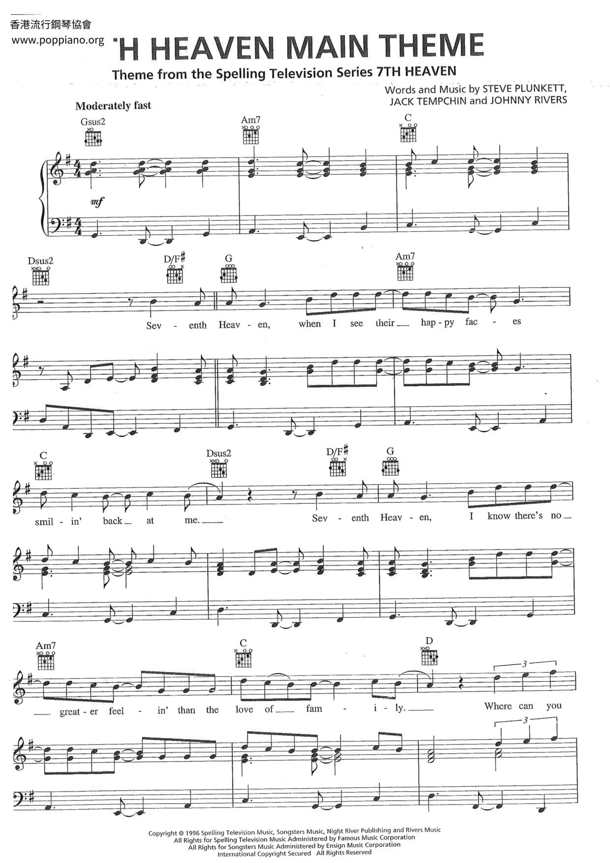 TV Theme-7th Heaven Main Theme Sheet Music pdf, - Free Score Download ★