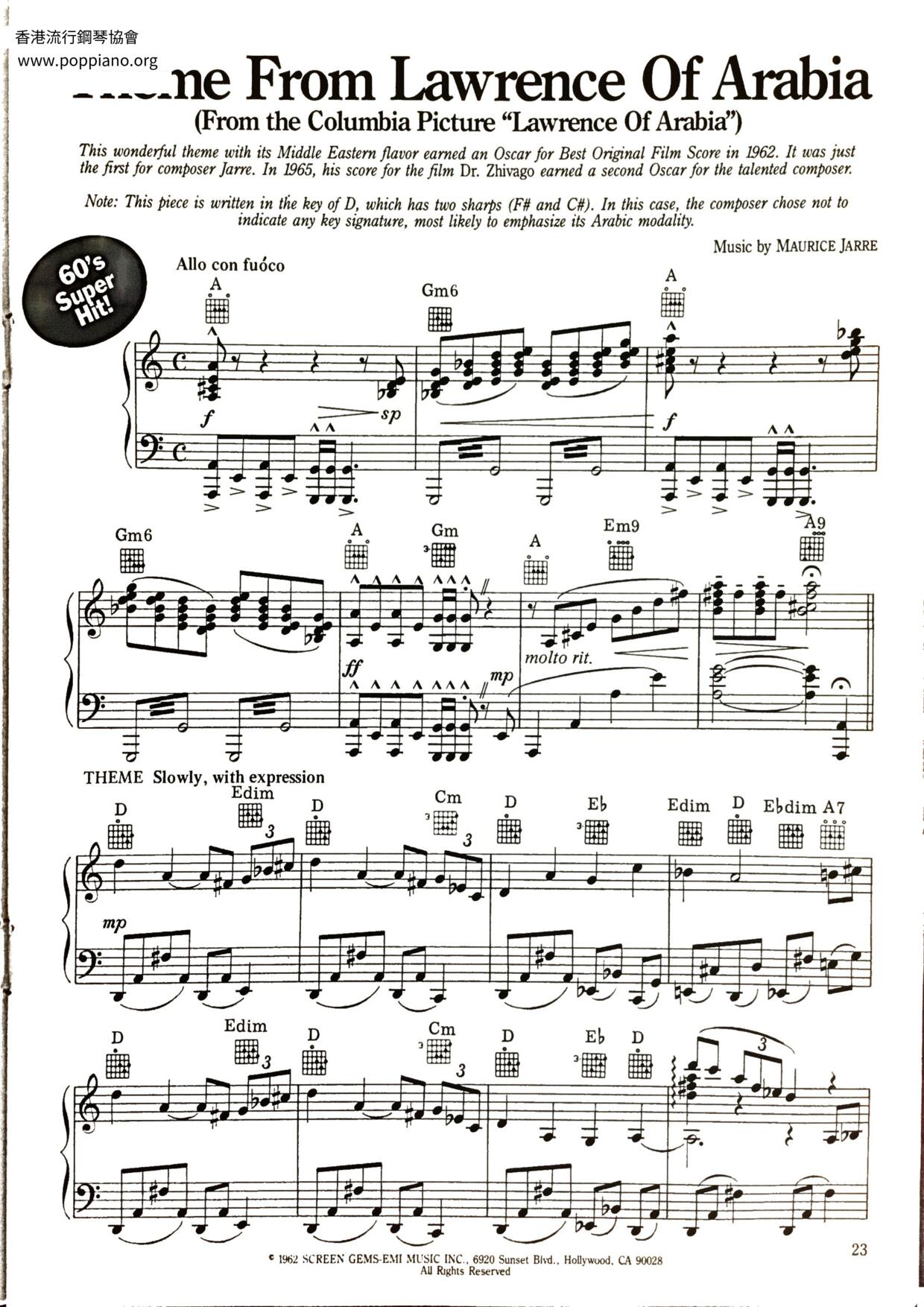 Maurice Jarre-Theme From Lawrence Of Arabia Sheet Music pdf, - Free ...