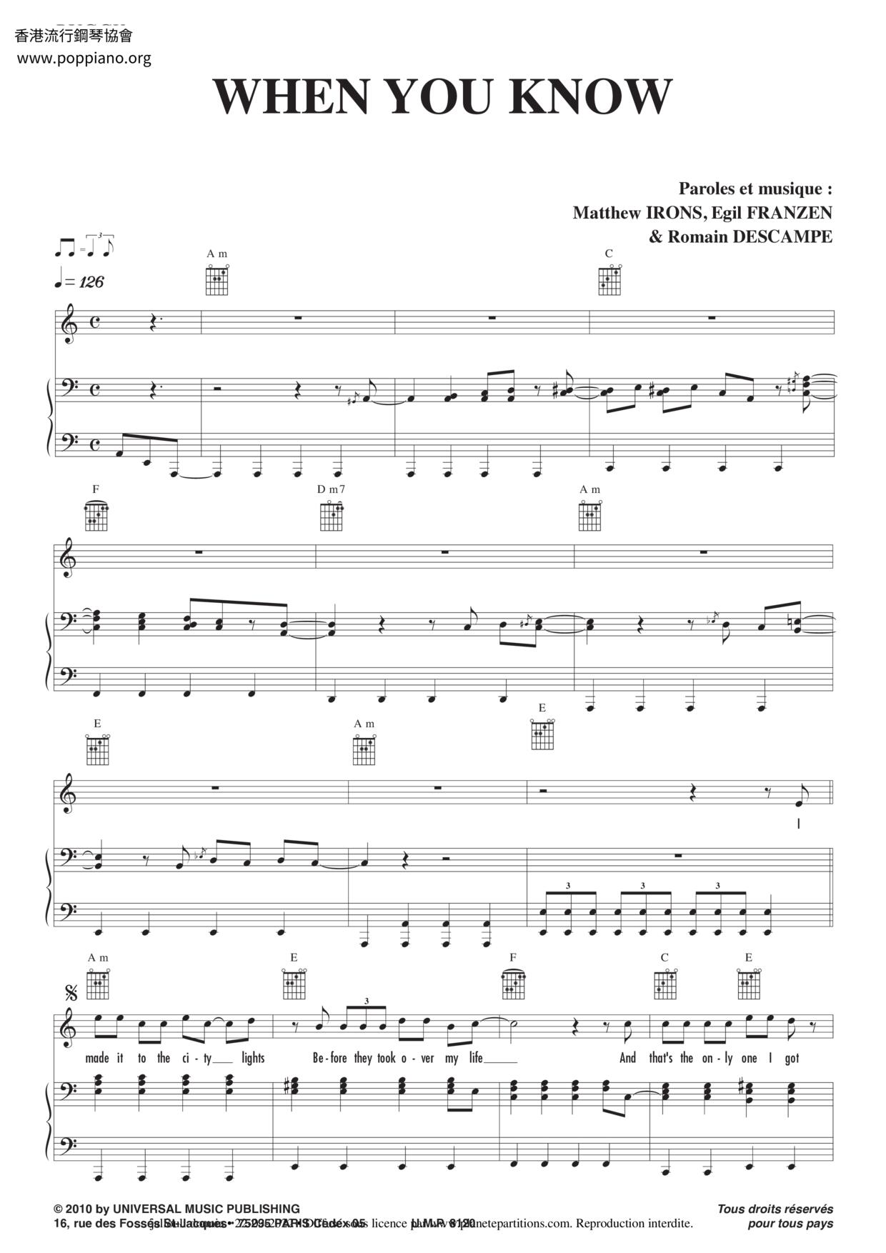 Puggy-When You Know Sheet Music pdf, - Free Score Download ★