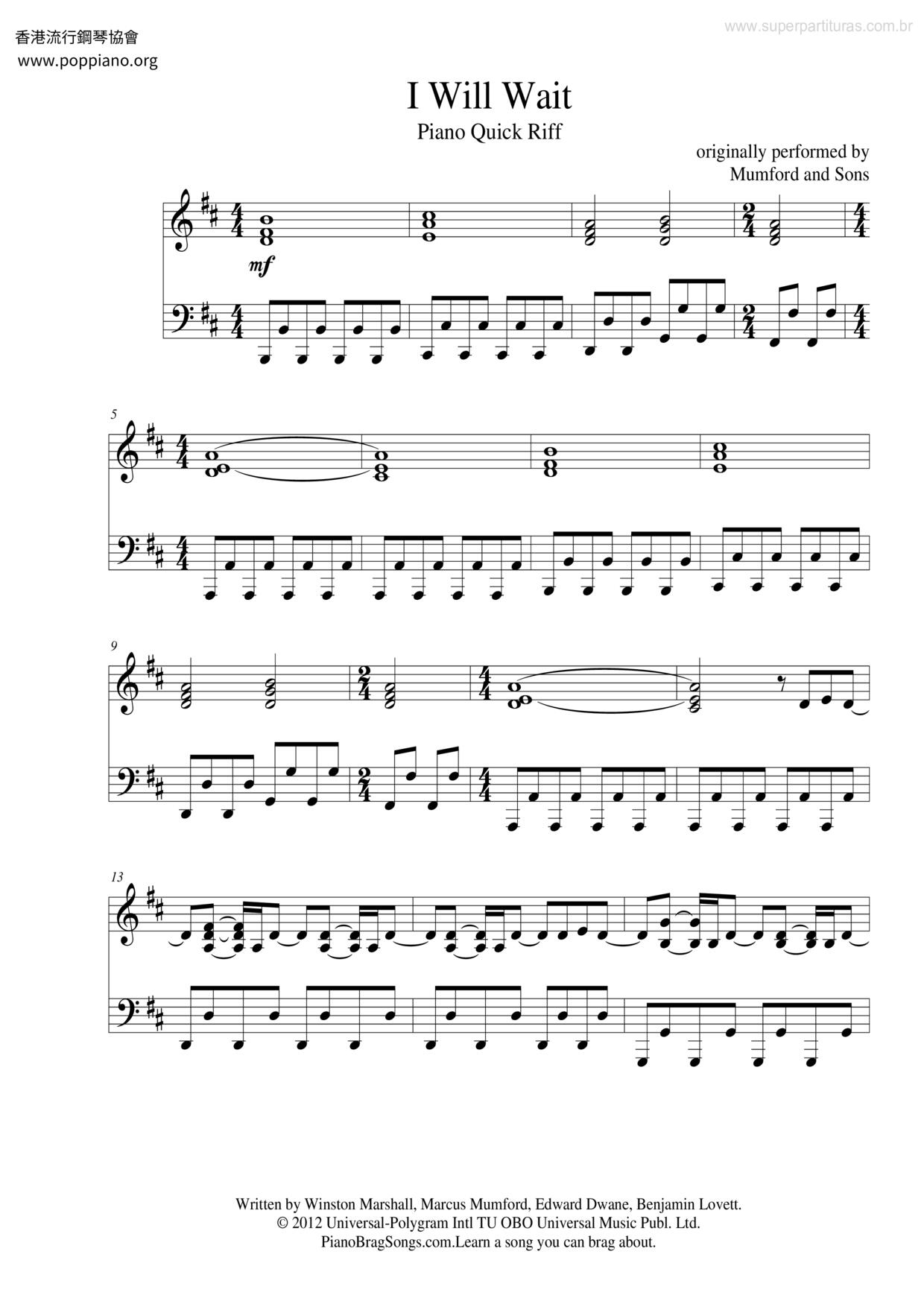 Mumford And Sons-I Will Wait Sheet Music pdf, -アイ・ウィル・ウェイト 악보 - Free ...