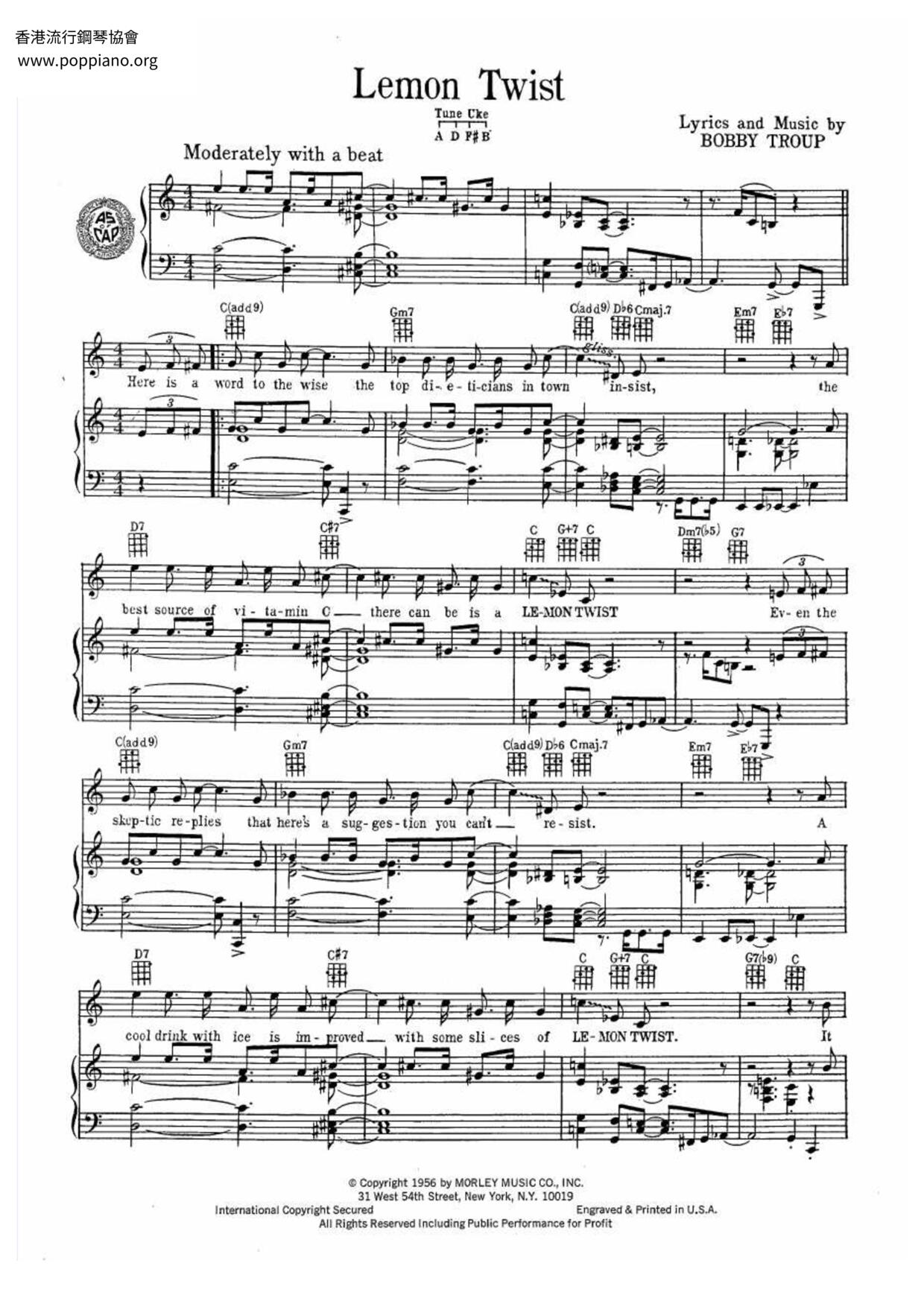 Bobby Troup-Lemon Twist 琴譜pdf-香港流行鋼琴協會琴譜下載 ★